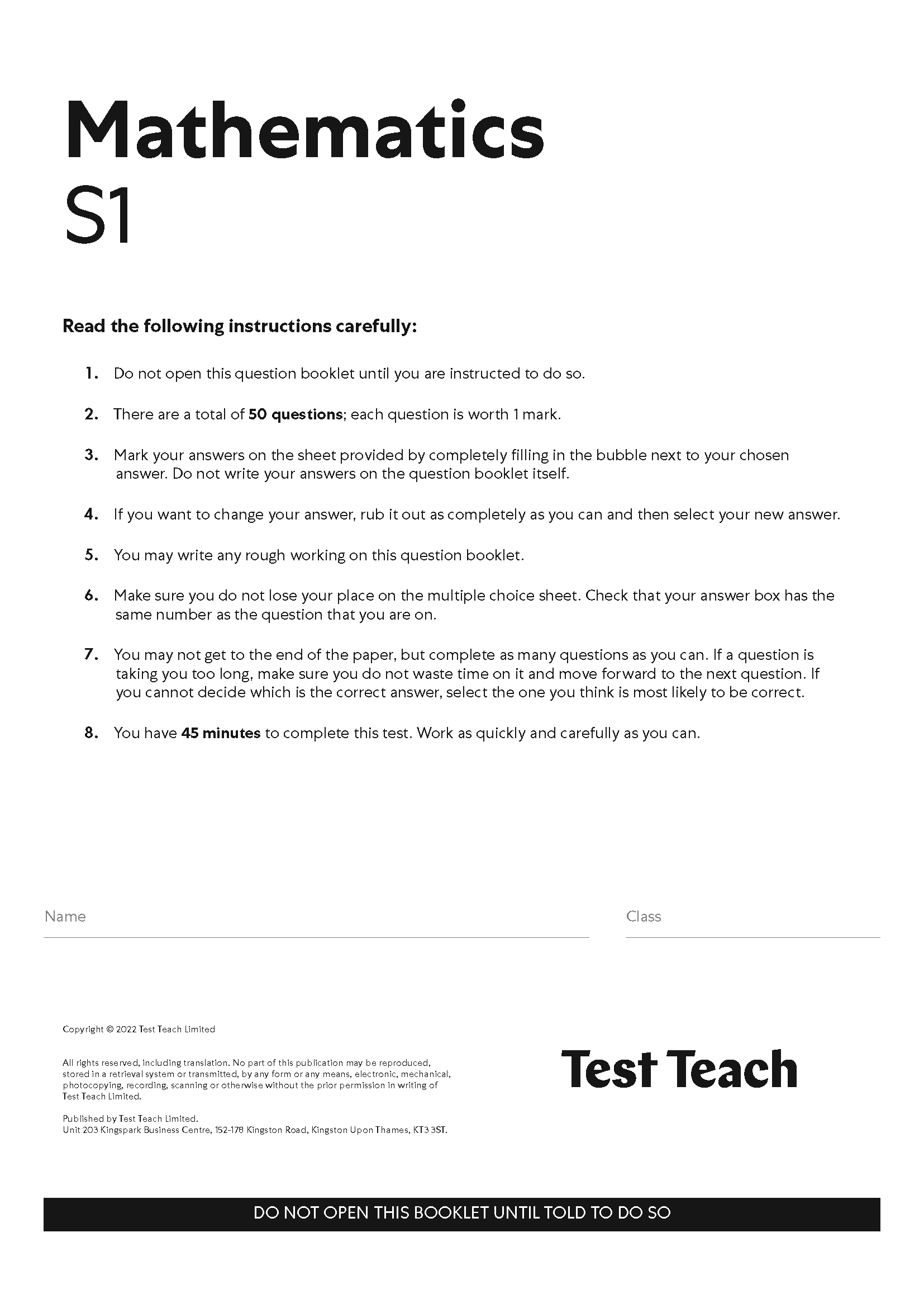Mathematics | S1 - Test Teach