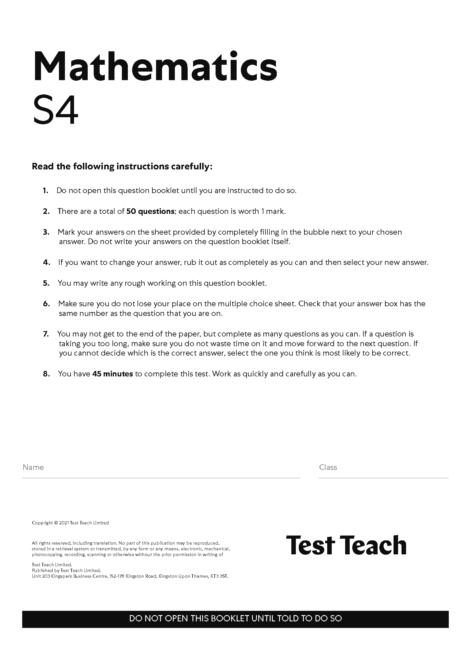 Mathematics | S4 - Test Teach