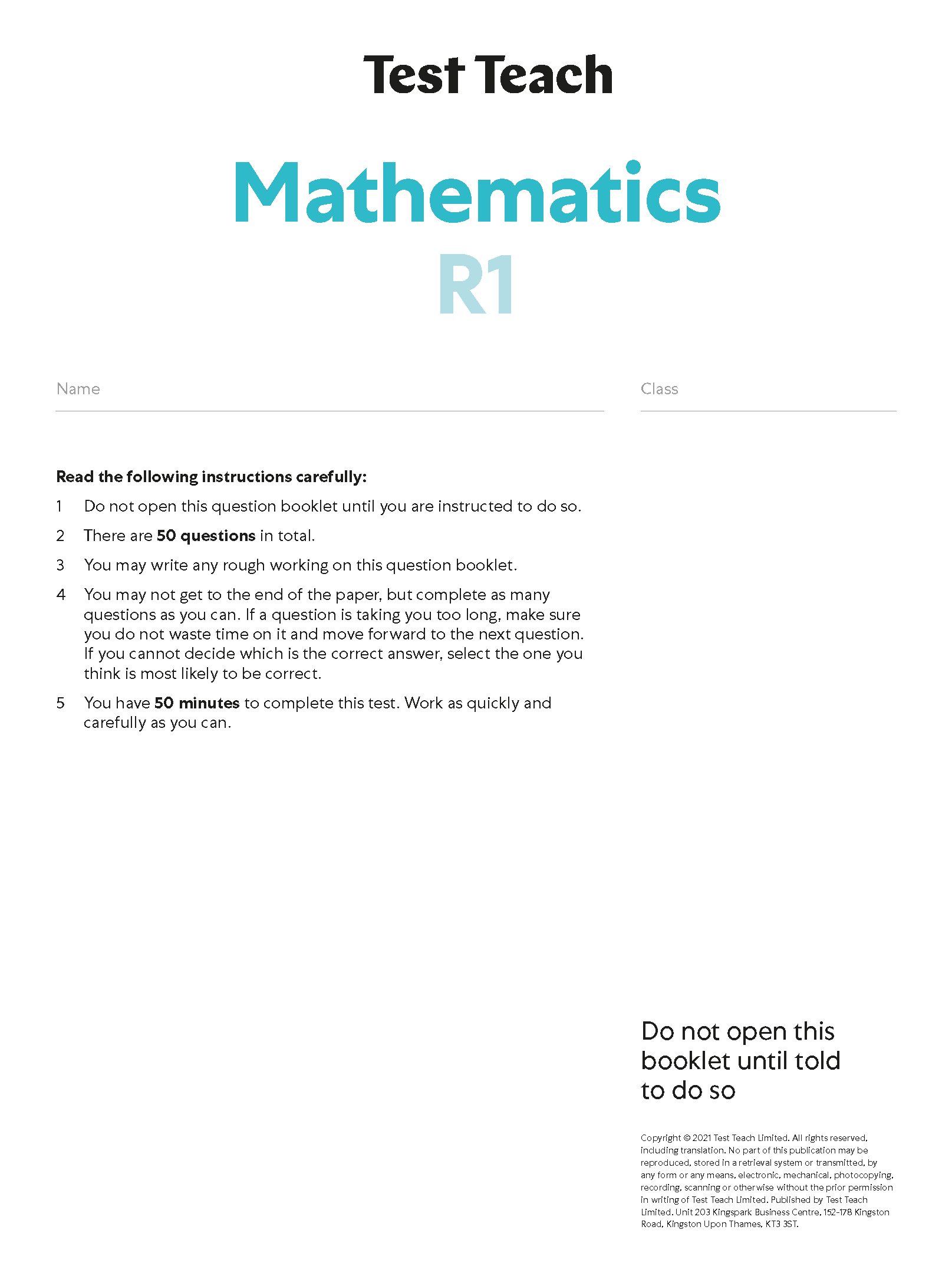 Mathematics | R1 - Test Teach