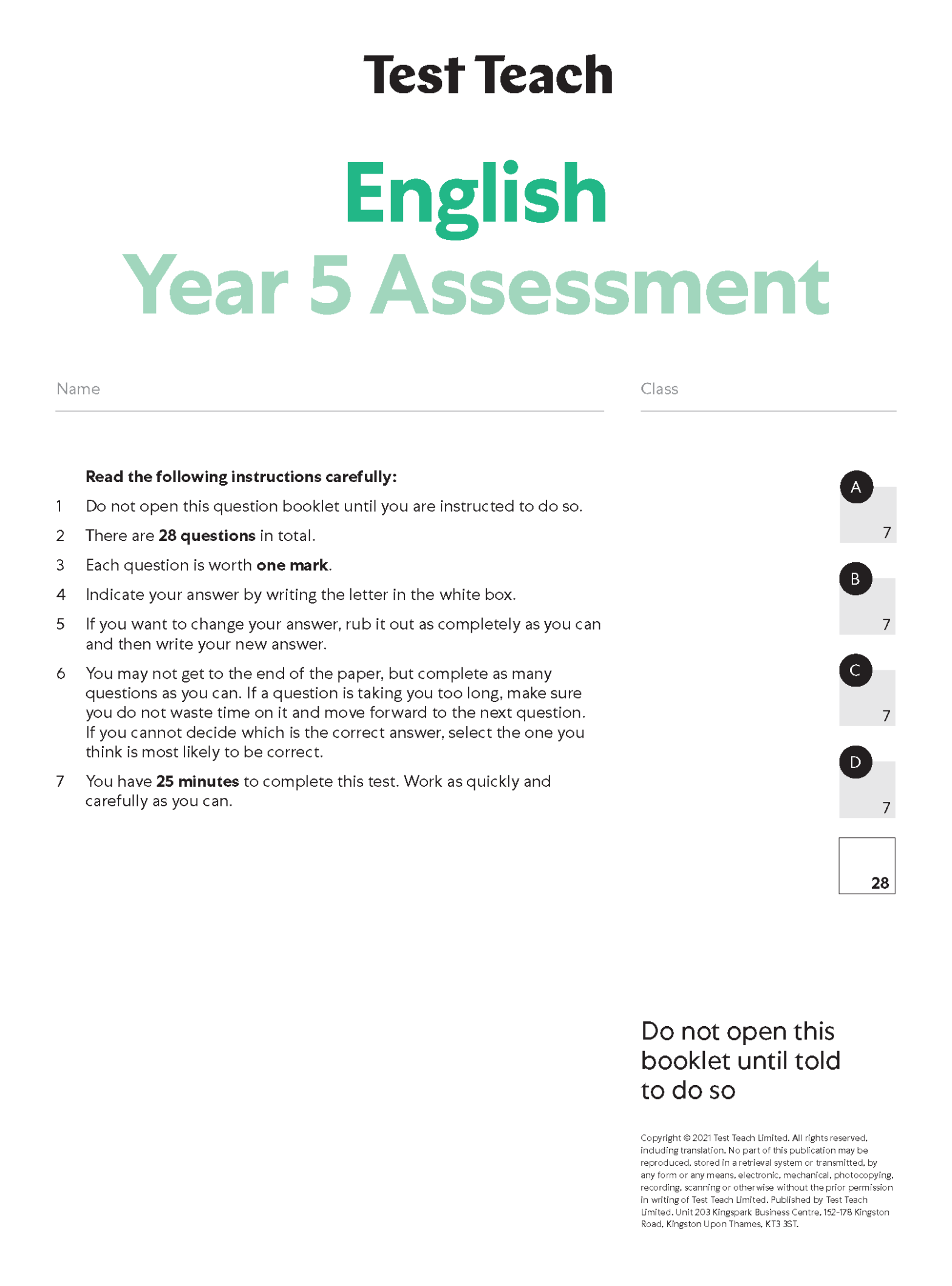 English | Year 5 Assessment - Test Teach