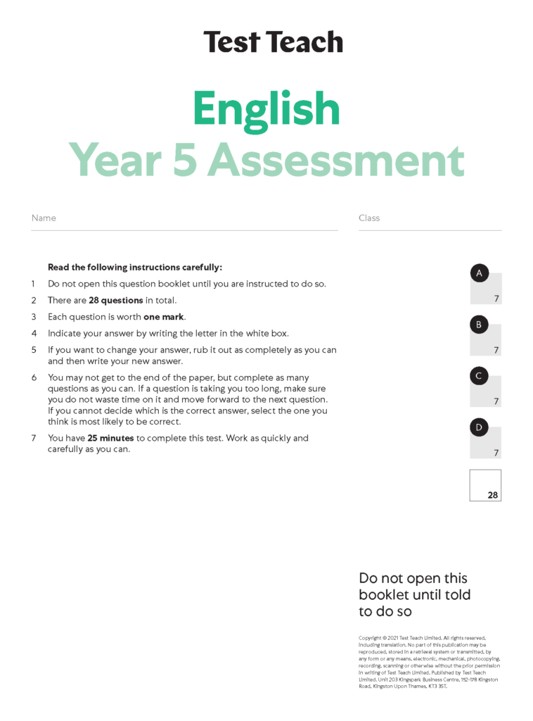 English | Year 5 Assessment - Test Teach