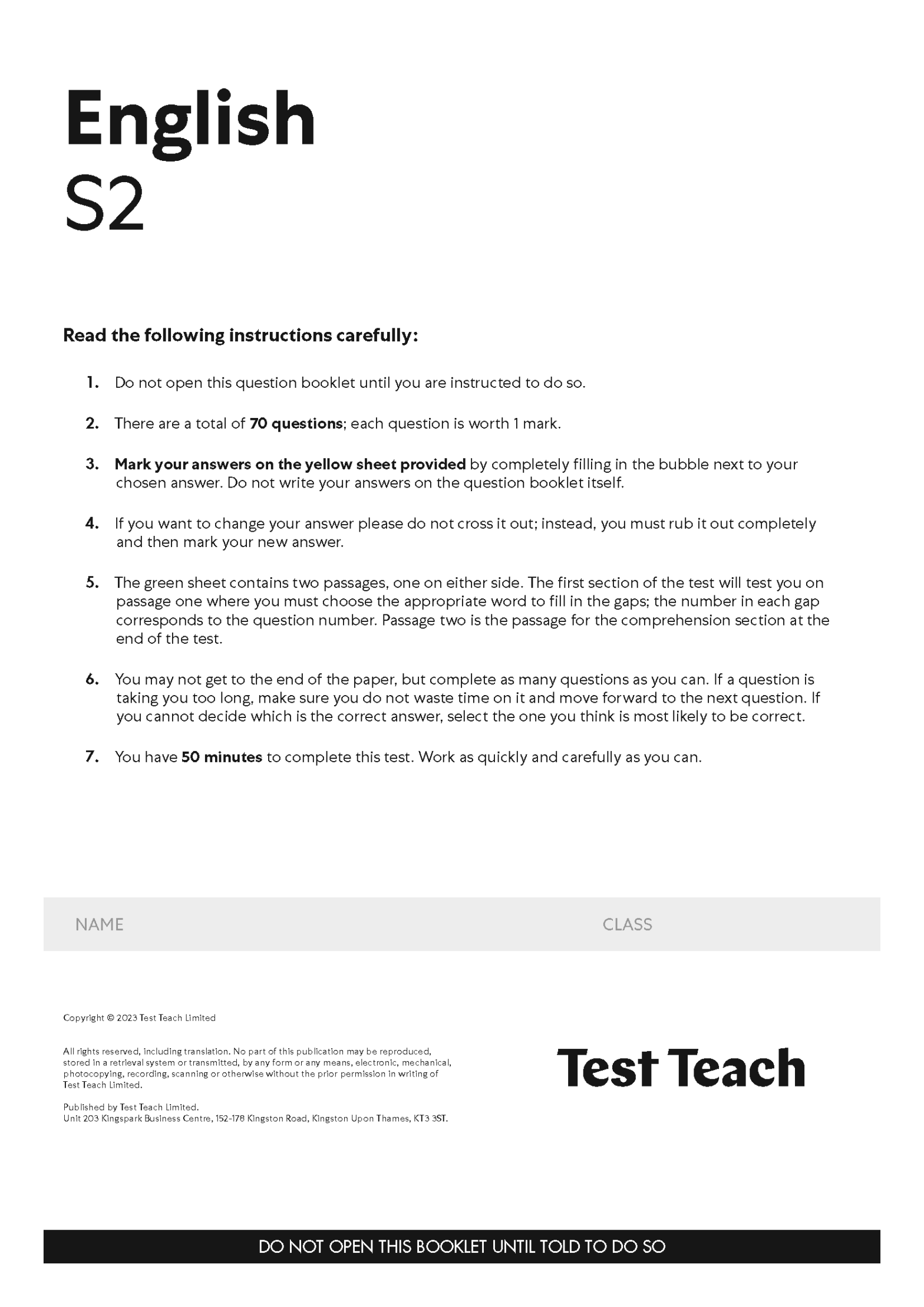 English | S2 - Test Teach