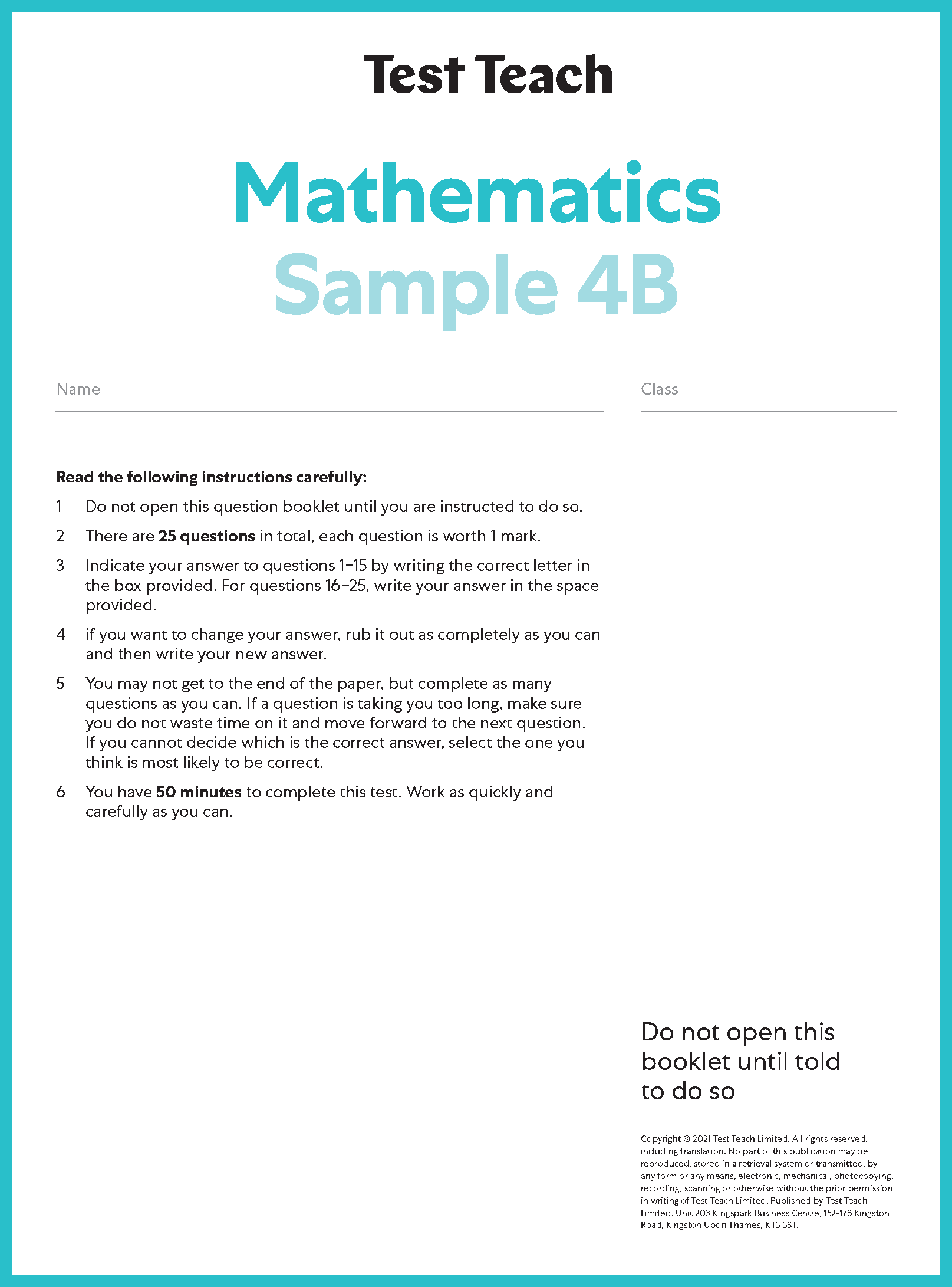 Mathematics | Sample 4B - Test Teach