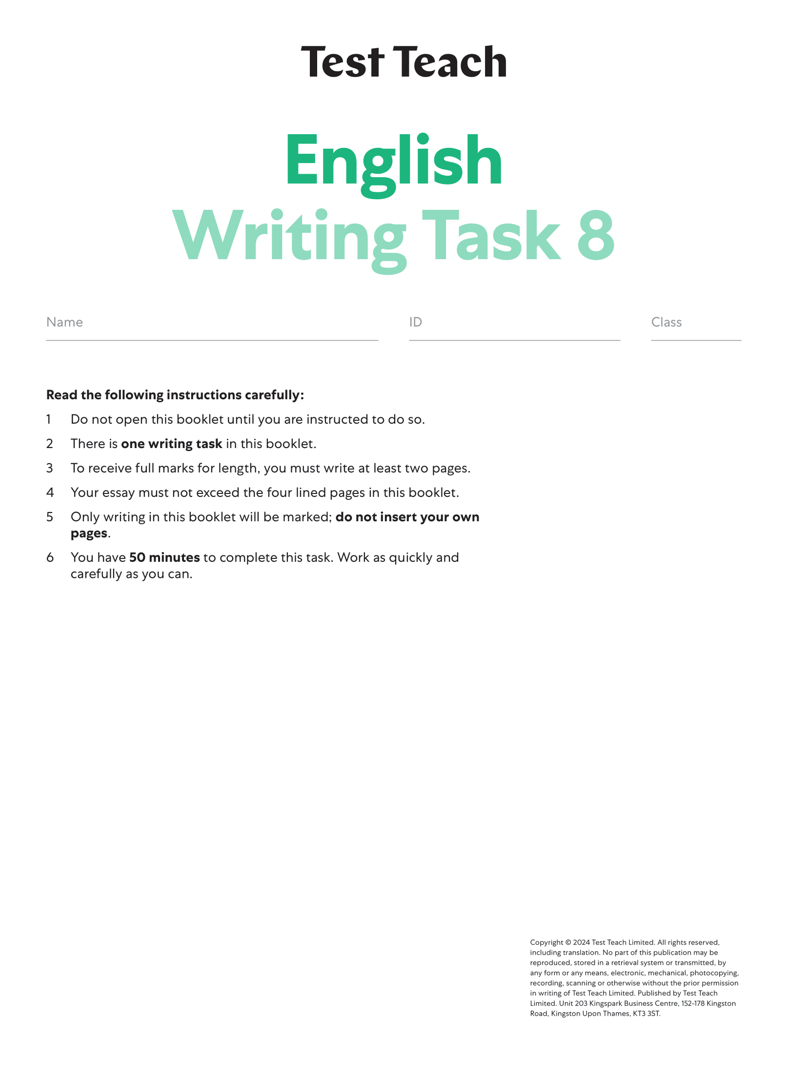 English | Writing Task 8 - Test Teach
