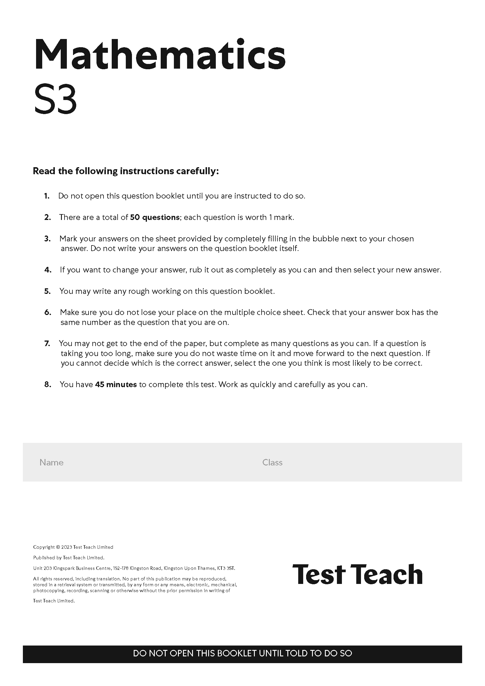 Mathematics | S3 - Test Teach